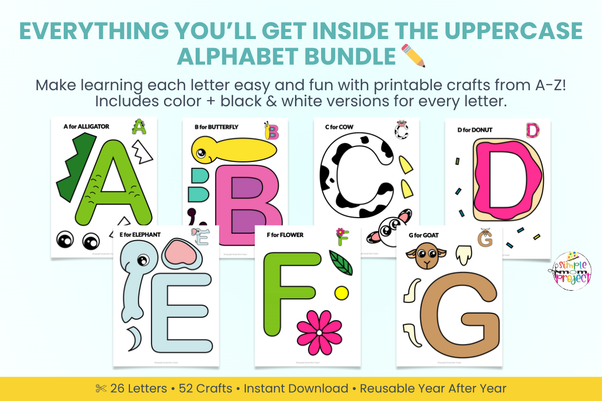 Fun Uppercase Cut & Paste Crafts – 52 A–Z Printable Alphabet Activities
