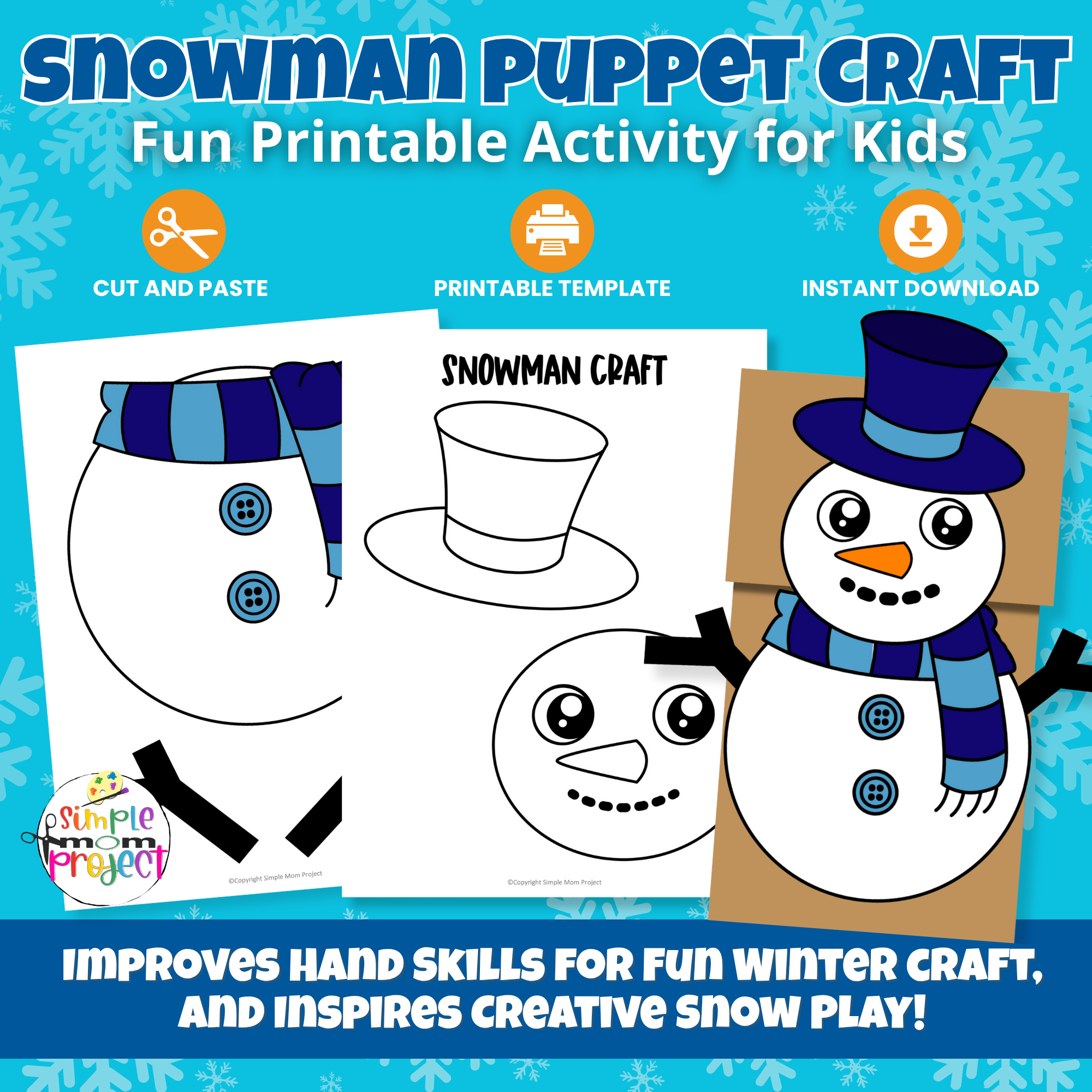 Printable Snowman Paper Bag Puppet – Winter Craft for Kids