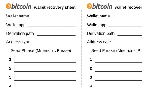Bitcoin Seed Phrase Template – Printable Wallet Backup