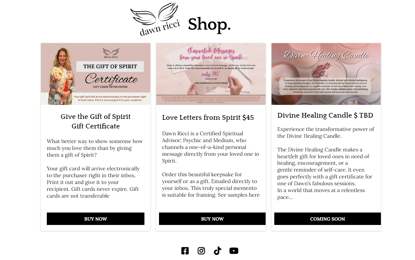 Shop | Dawn Ricci | Certified Spiritual Advisor, Psychic and Medium