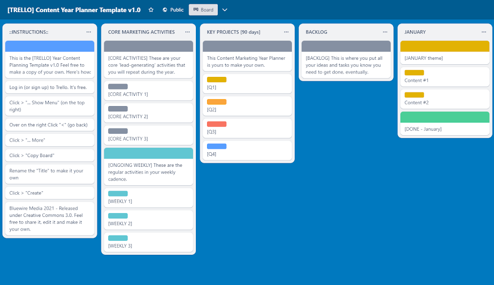 Content Marketing Trello Board