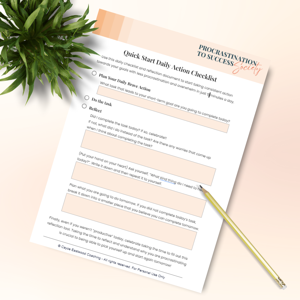 Quick Start Daily Action Checklist Freebie Signup