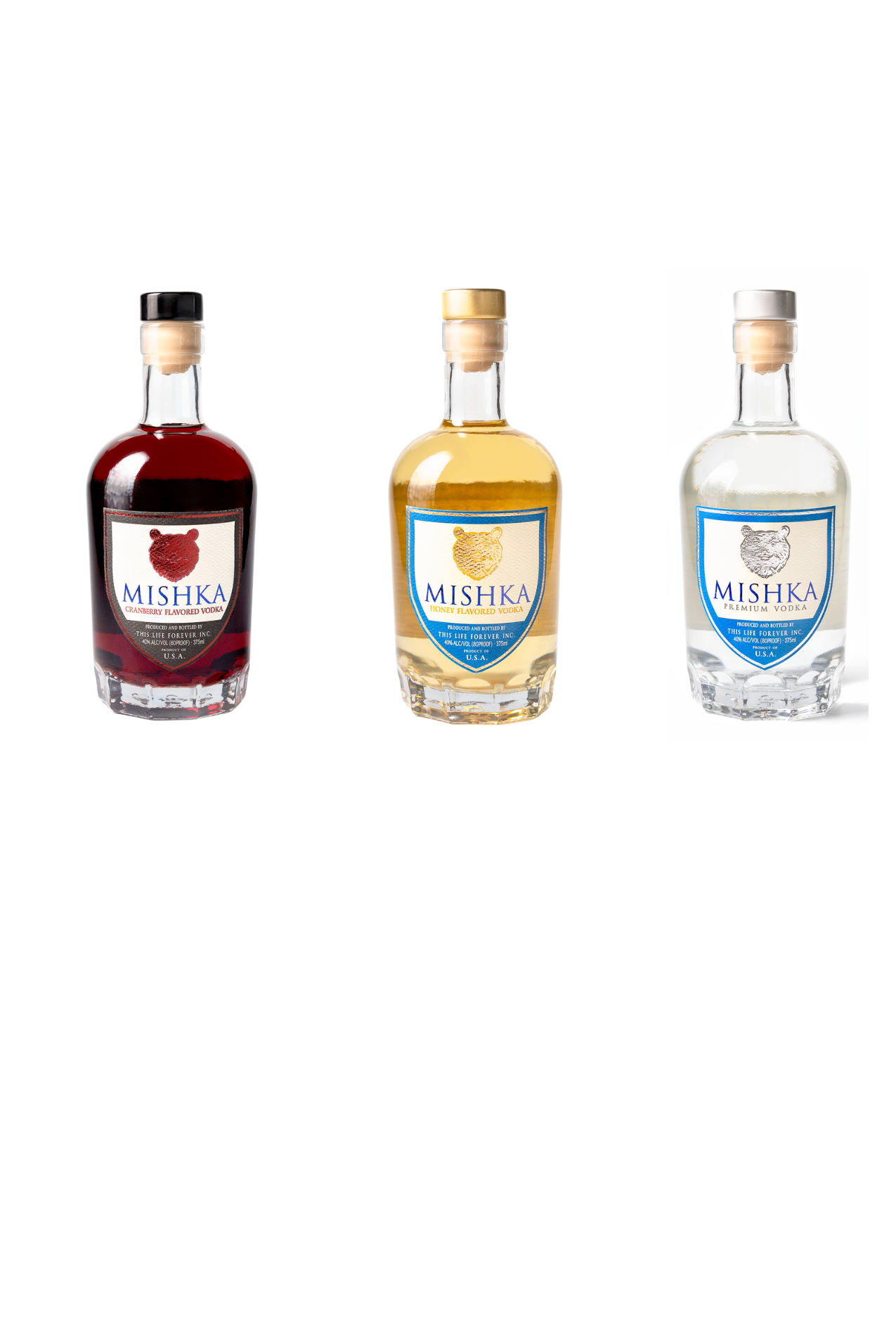 Mishka Vodka 3 Pack | 375ml Classic, Cranberry, and Honey Flavors