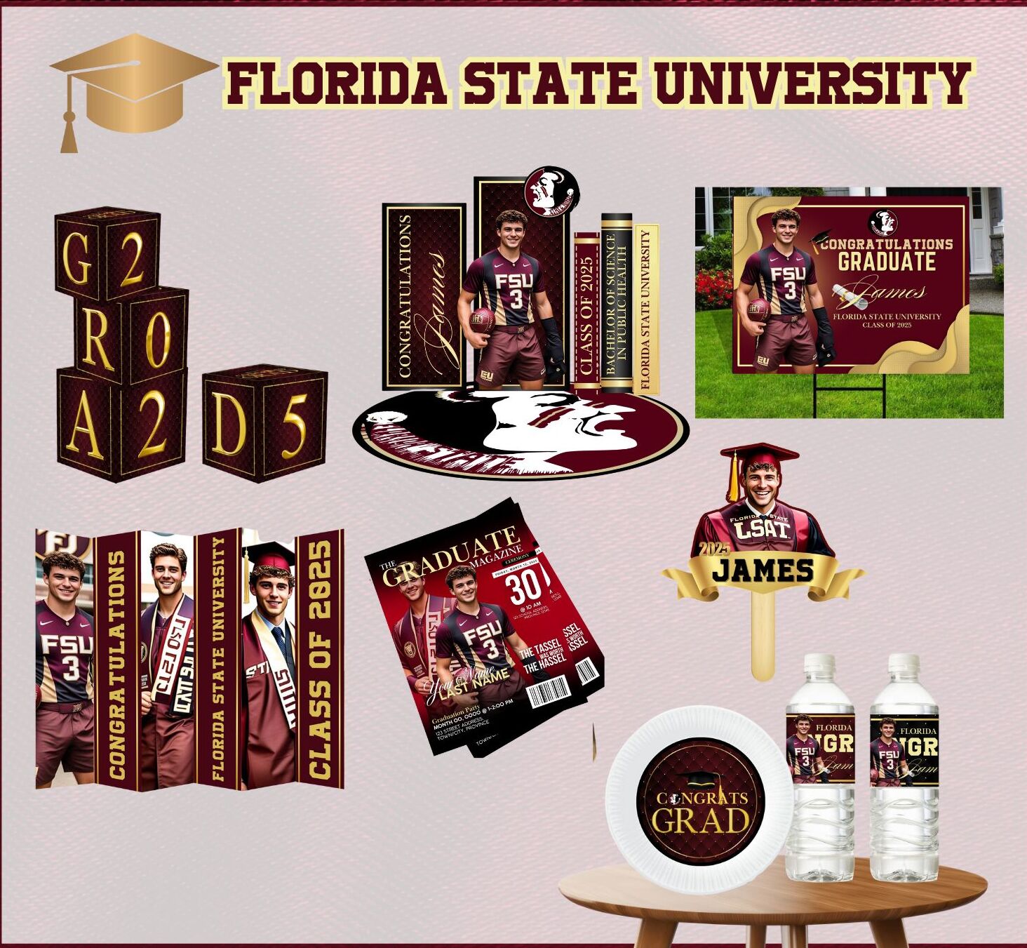 Florida State University Grad Digital Bundle | Canva Editable Template