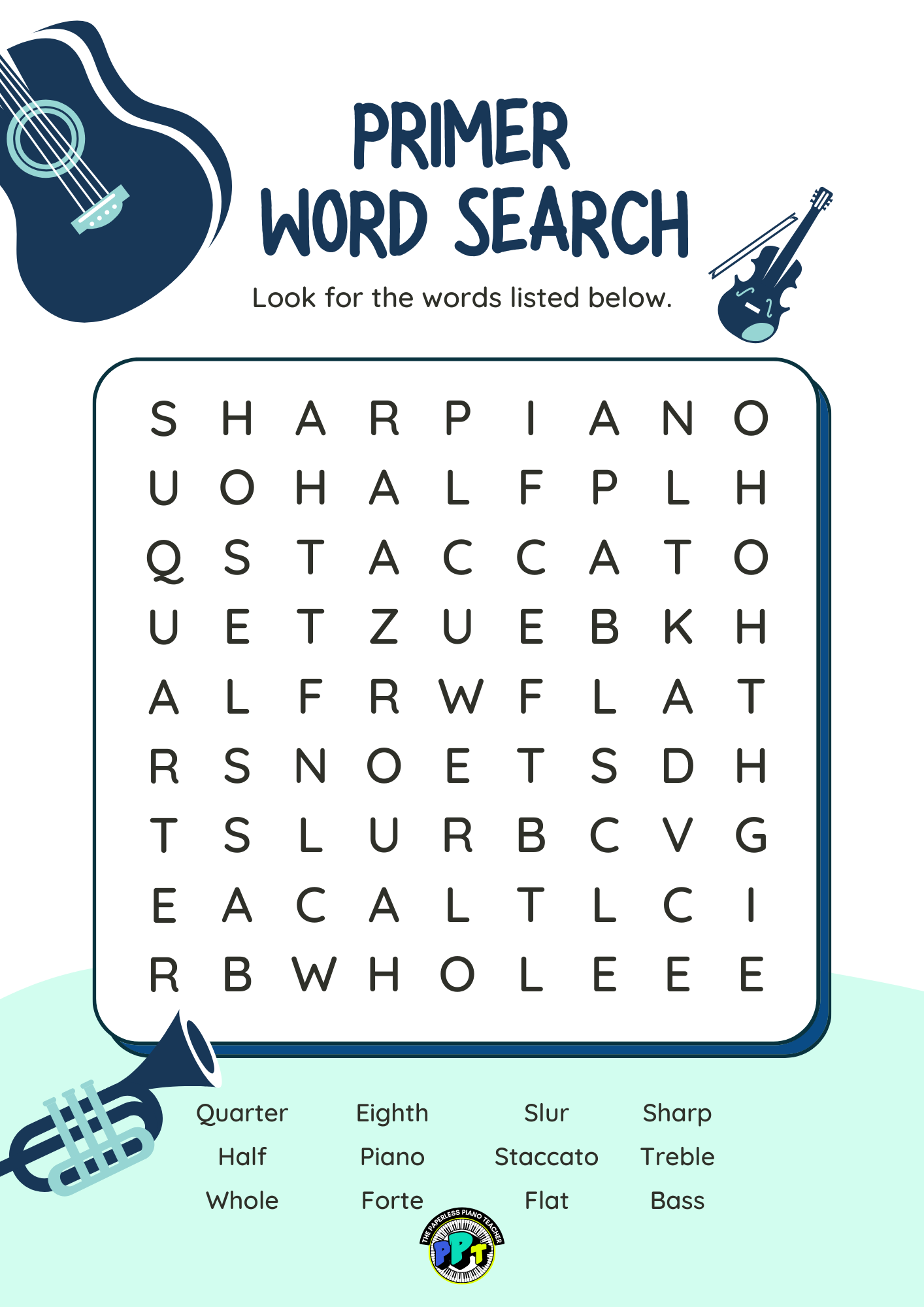 Primer Music Word Search