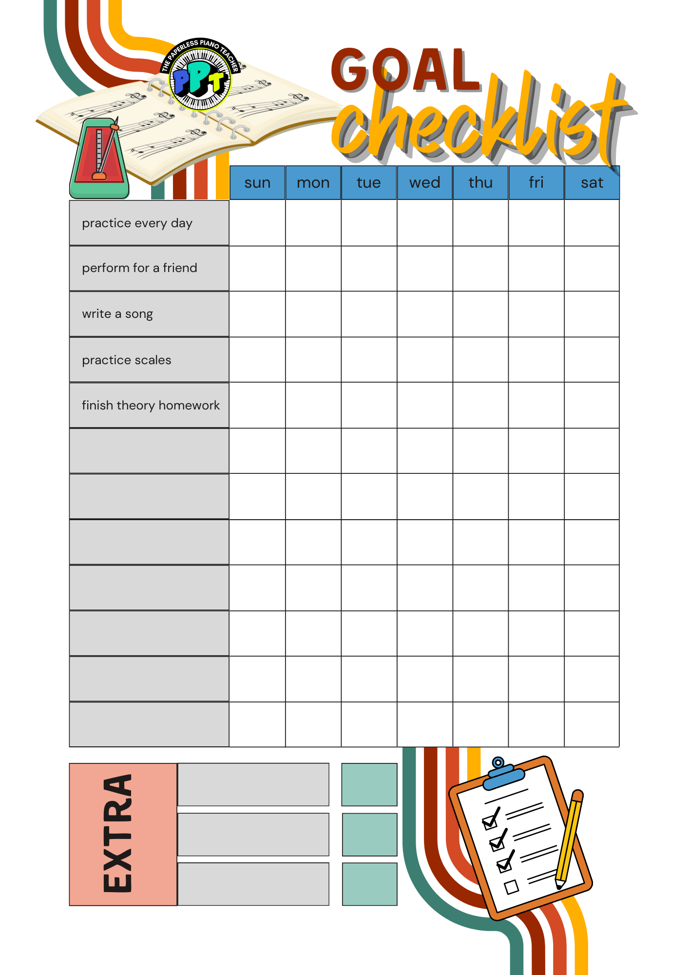 Music Lesson Goals Checklist