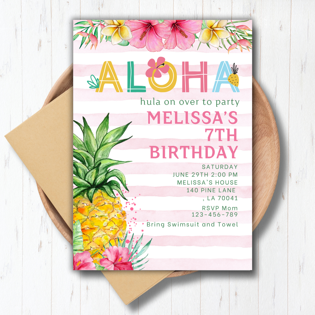 Vibrant Aloha Invitation | Customizable Tropical Party Digital Downloa