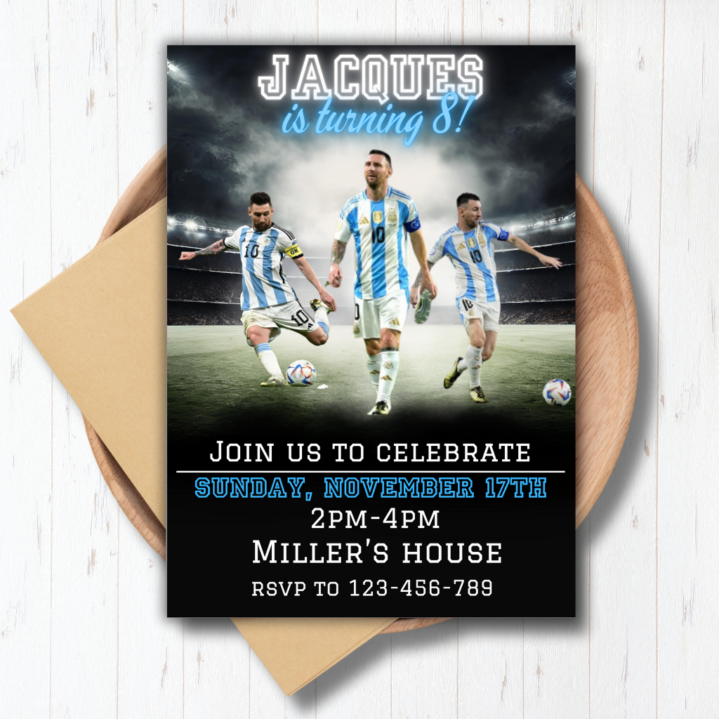 Messi Soccer Invitation – Personalized Birthday Party Invite for Fans