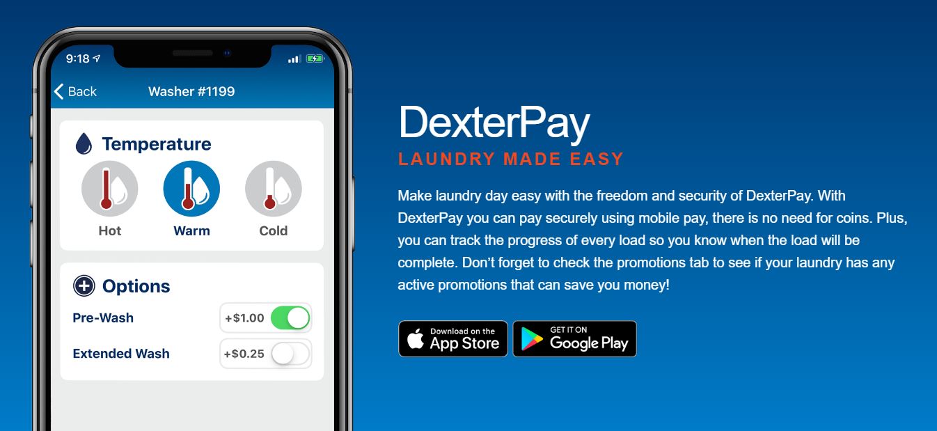 Dexter Pay App | Cashless Laundry with Wash City