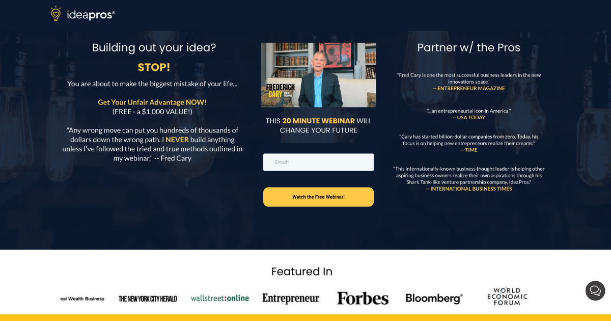 Free Webinar from Fred Cary - CEO of IdeaPros