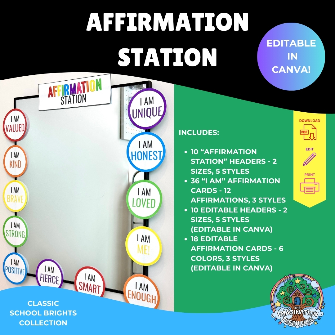 Printable affirmation station DIY kit for classroom displays