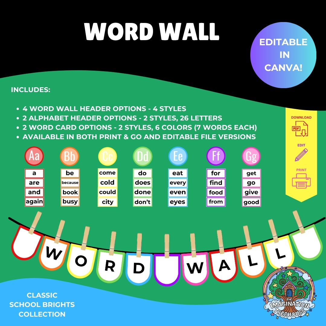 Printable word wall DIY kit for classroom displays