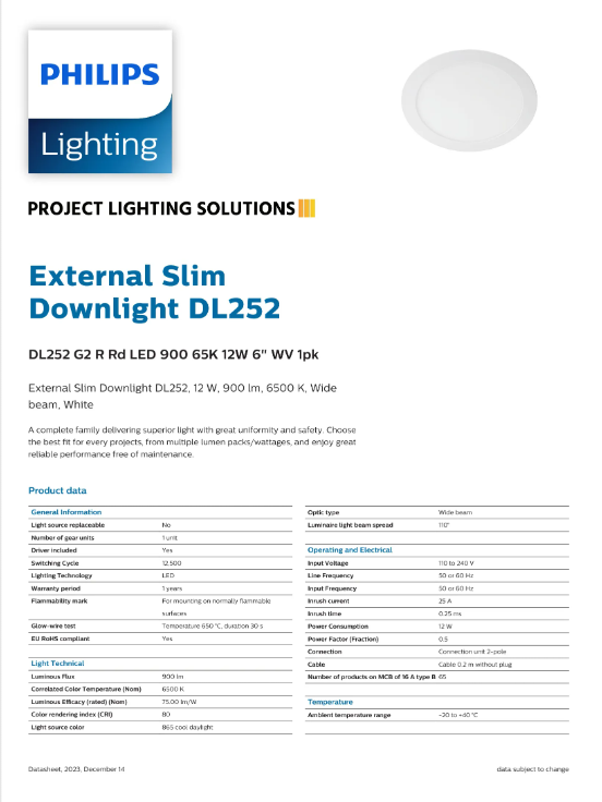 Philips Lighting Specsheet: External Slim DL 252