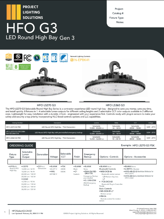 Lighting Specsheet: HFO G3 LED Round High Bay Gen 4