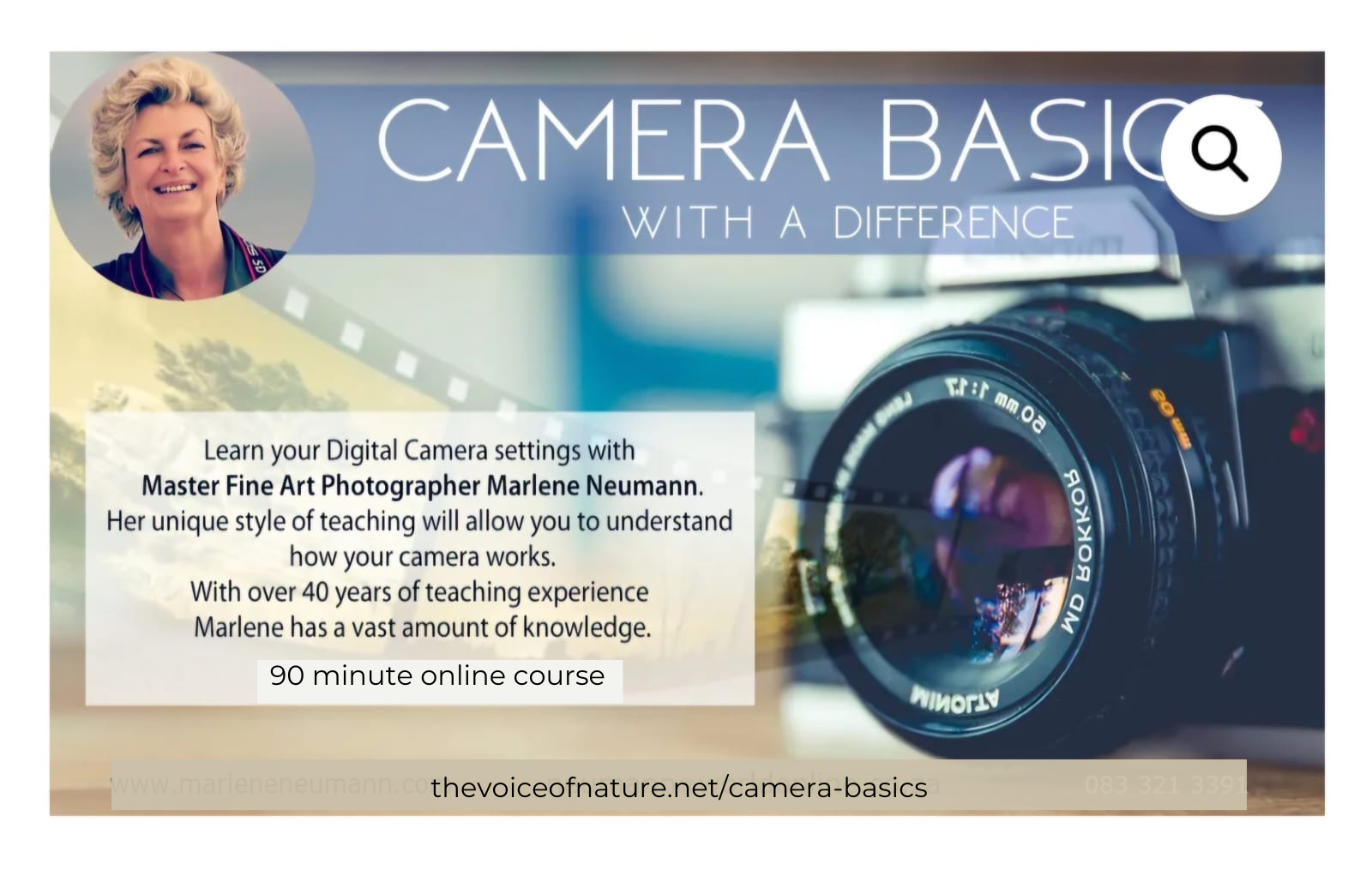 Camera Basics course with award winning photographer Marlene Neumann