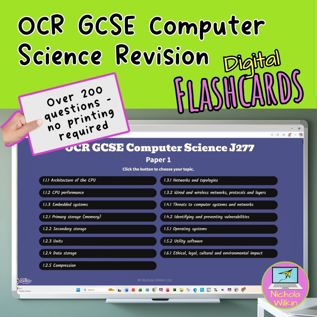OCR GCSE Computer Science J277 revision flashcards (digital, no prep)