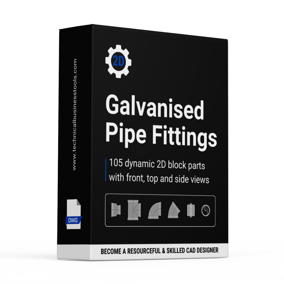 105 Dynamic 2D Galvanised Steel Fittings CAD Blocks