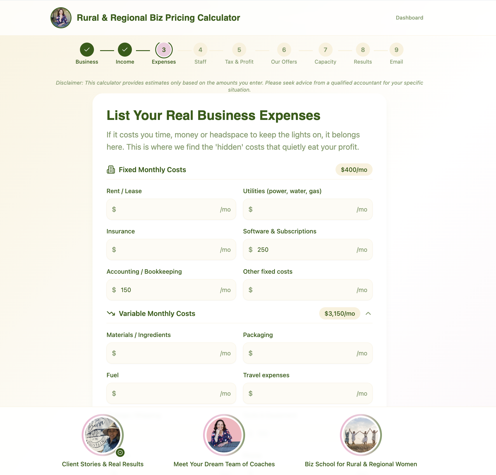 Rural & Regional Biz Pricing Calculator