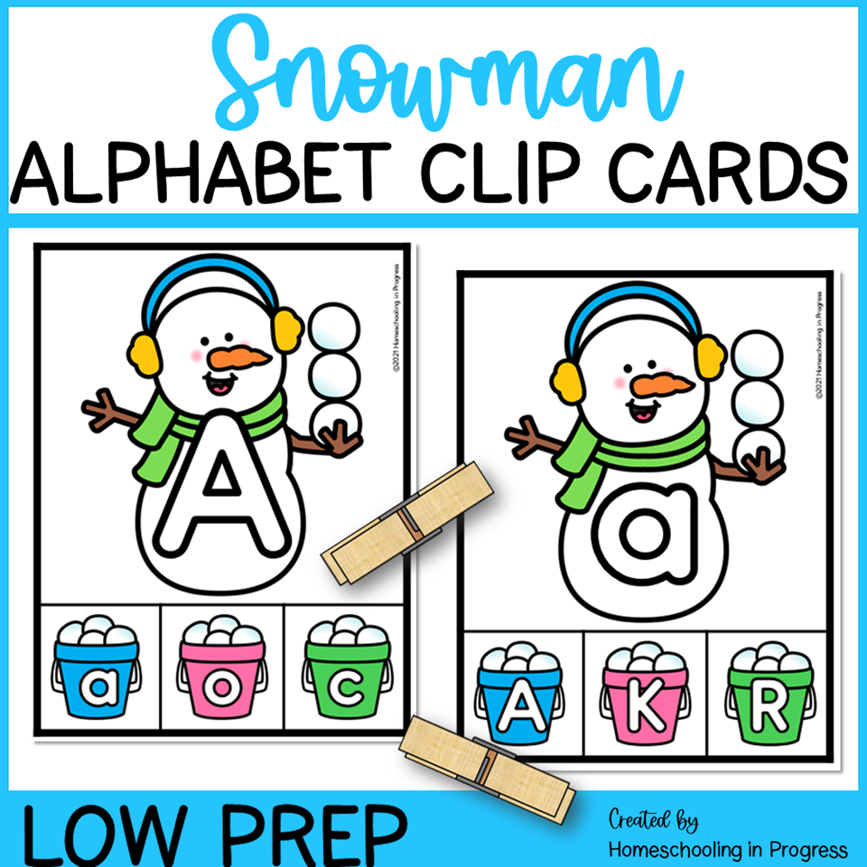 Winter Snowman Alphabet Clip Cards