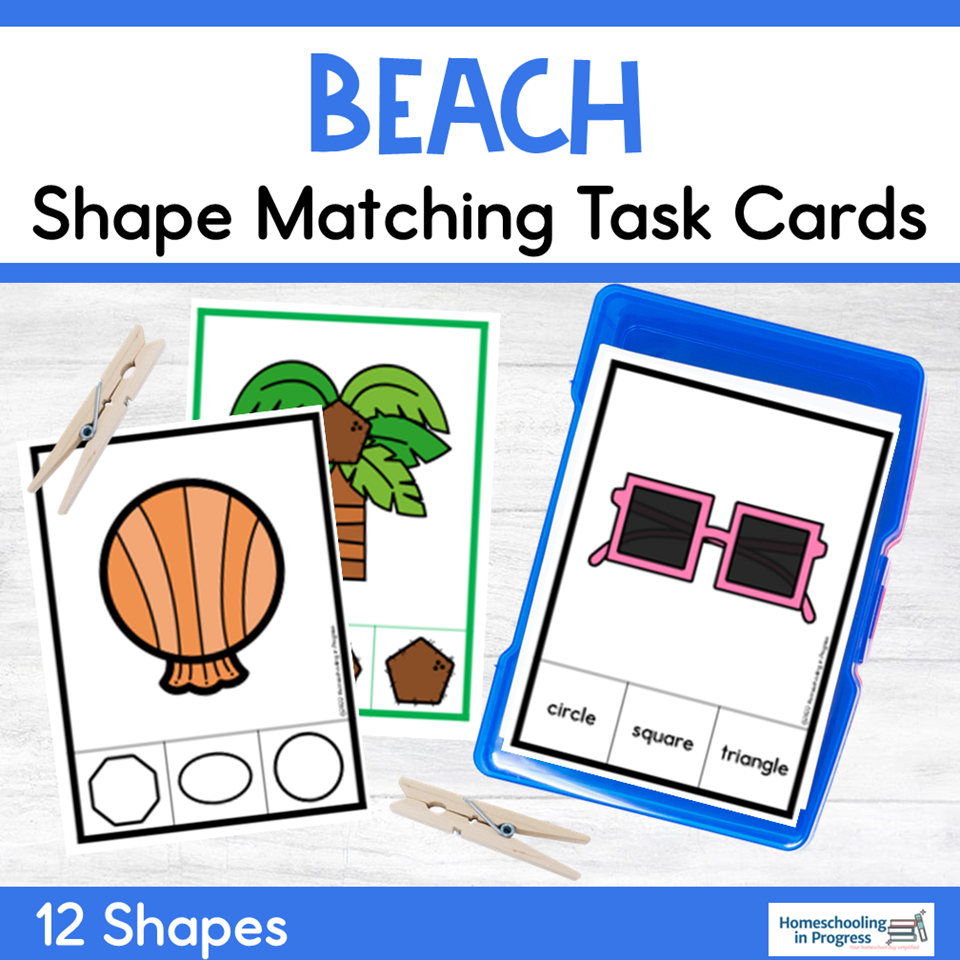Beach 2D Shape Matching Task Cards
