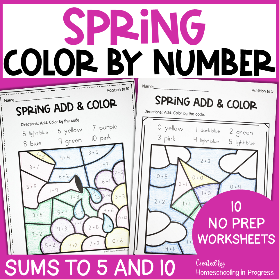 Spring Color by Number Addition to 10