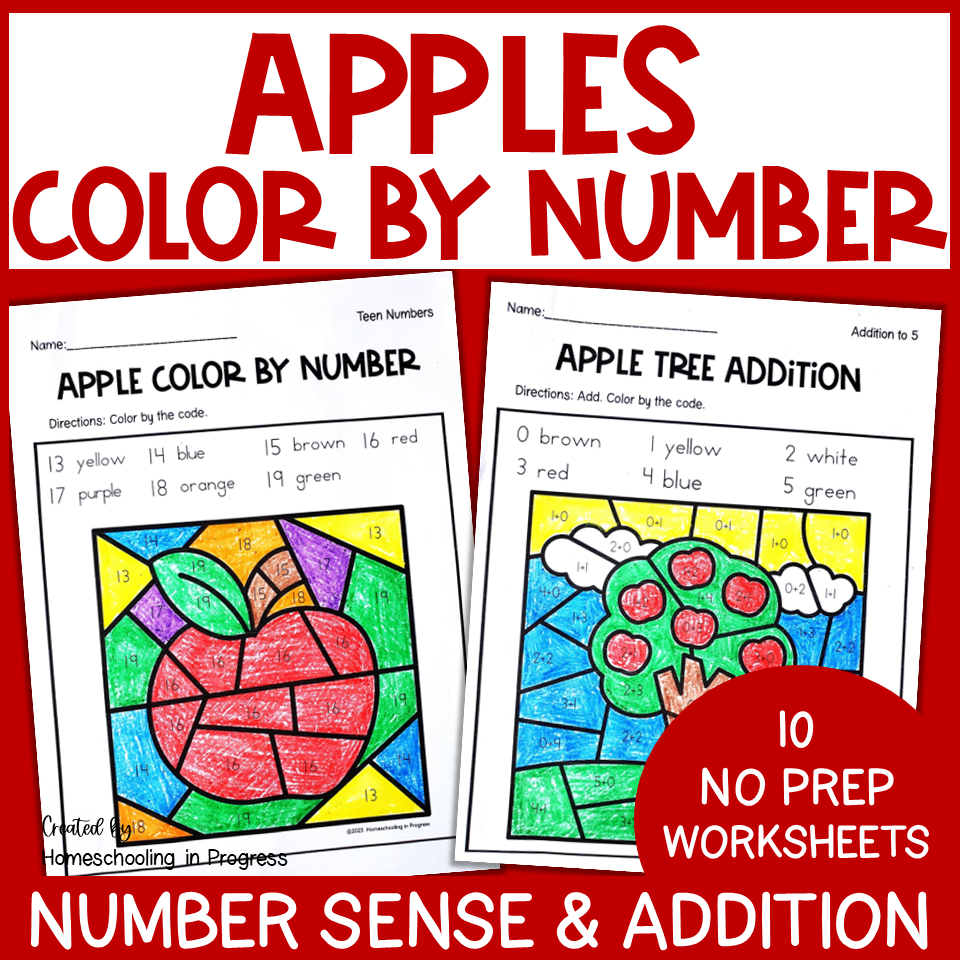 Apples Color by Code Number Sense to 20 + Addition to 10