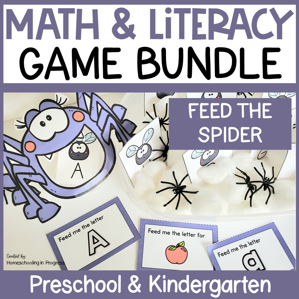 Math & Literacy Games for PreK & Kindergarten: Feed the Spider Bundle