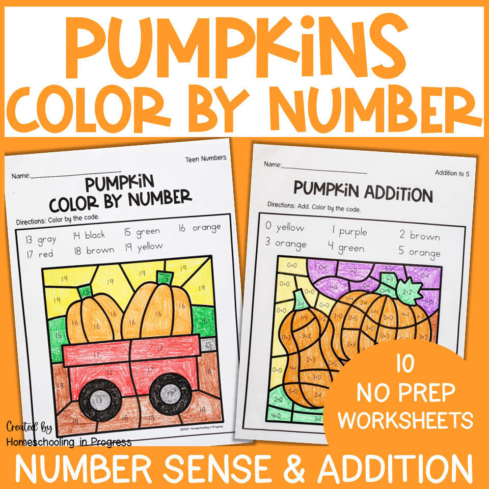 Pumpkins Color by Code Number Sense to 20 + Addition to 10