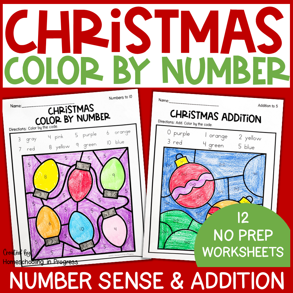 Christmas Color by Code Number Sense to 20 + Addition to 10 + Subtract