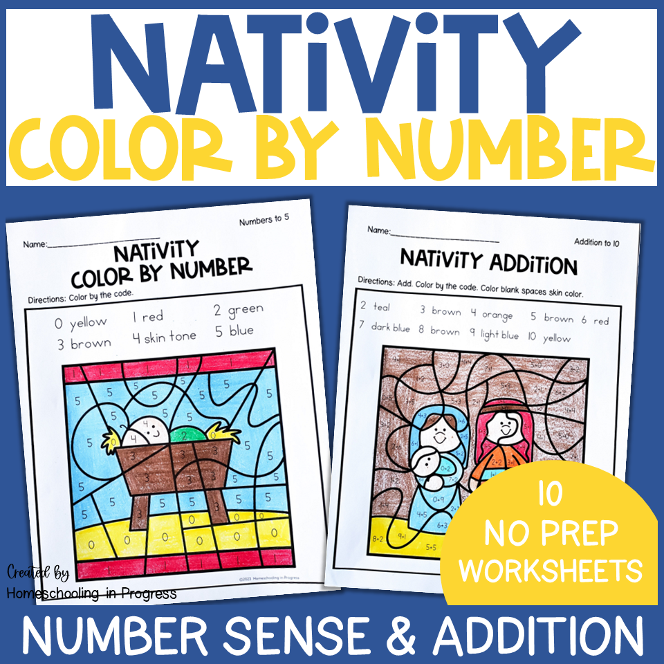 Christmas Nativity Color by Code Number Sense to 20 + Addition to 10
