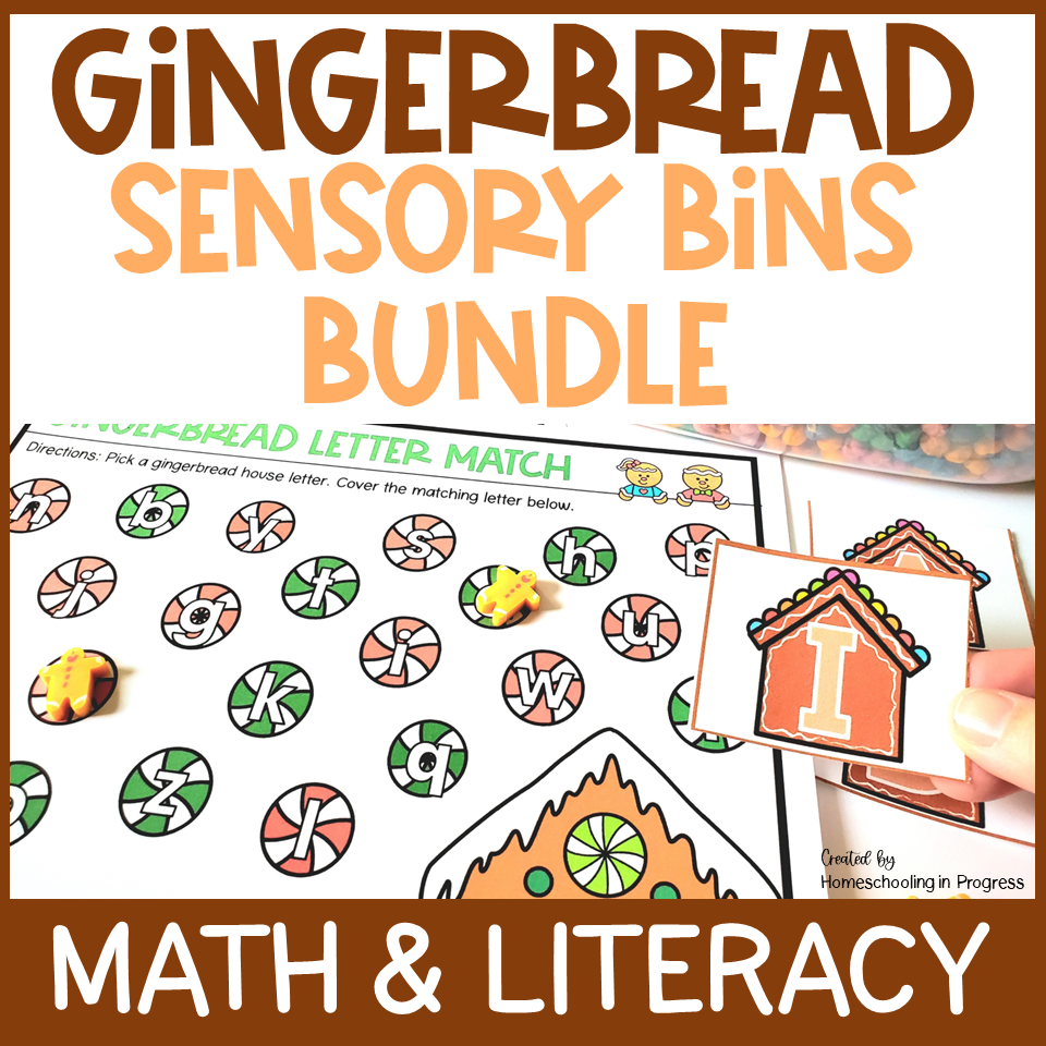 Gingerbread Sensory Bin Math & Literacy Cards & Activities BUNDLE