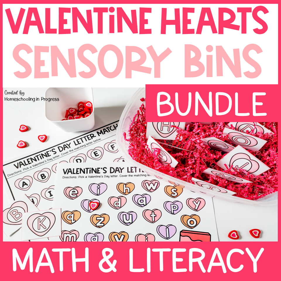 Valentine's Day Sensory Bin Math & Alphabet Letter Activities Bundle