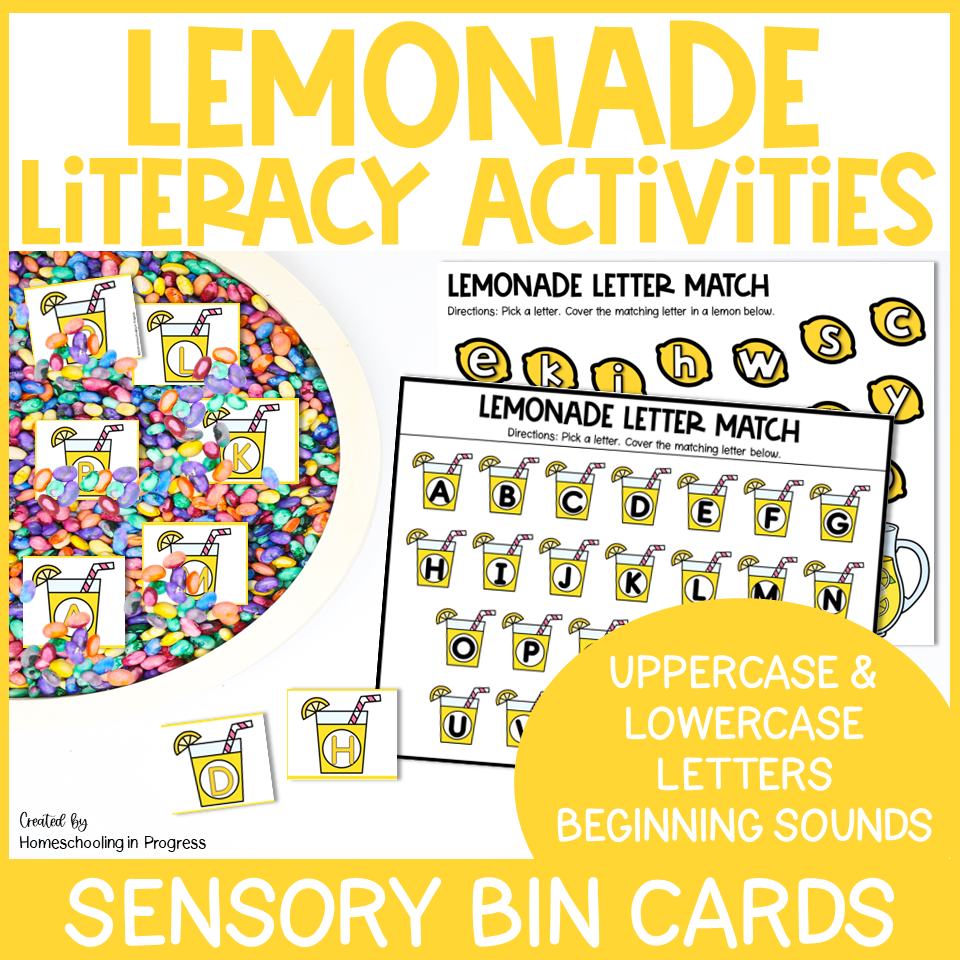 Summer Lemonade Sensory Bins Alphabet Activities for Preschool