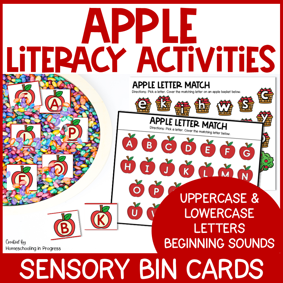 Apples Sensory Bins Alphabet Activities for Preschool & Kindergarten