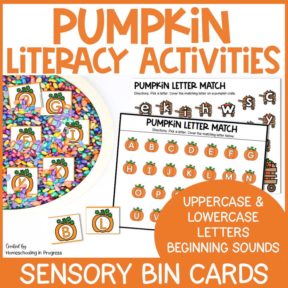 Pumpkin Sensory Bins Alphabet Activities for Preschool & Kindergarten