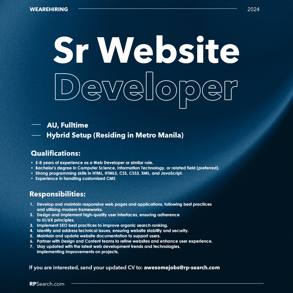 RP Search Job Opening - Senior Website Developer