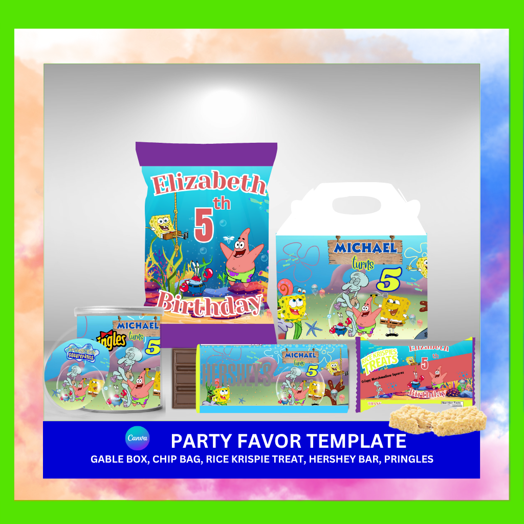 SpongeBob Party Favor template, decoration, party designs
