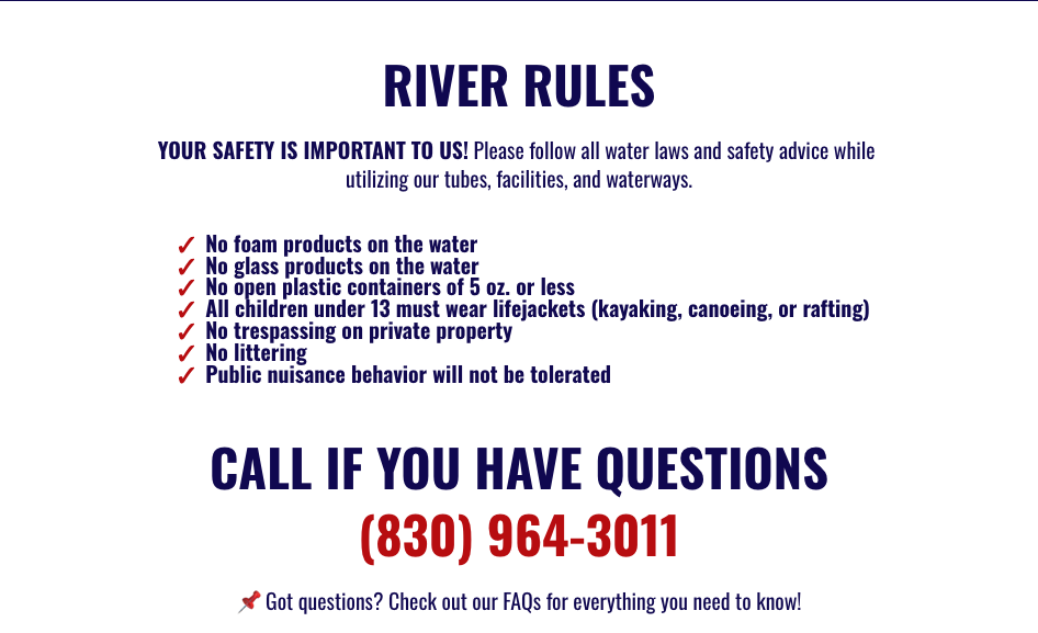 Guadalupe River Rules & Regulations | Tube Haus Tubing Canyon Lake