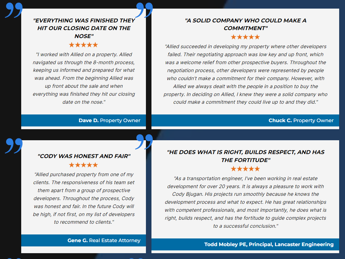 Testimonials Allied Development