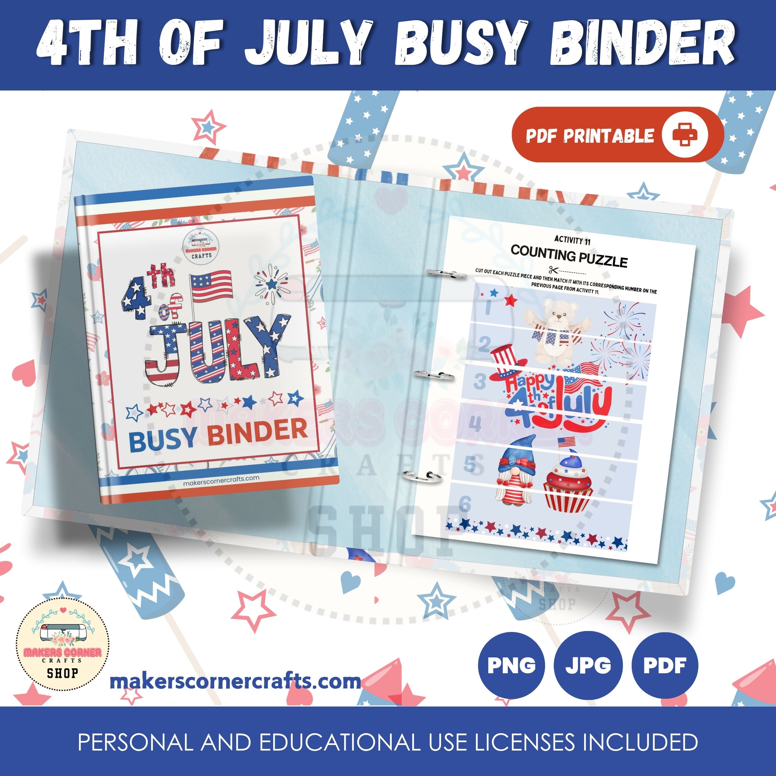4th of July Busy Binder - Independence Day Activities and Worksheets