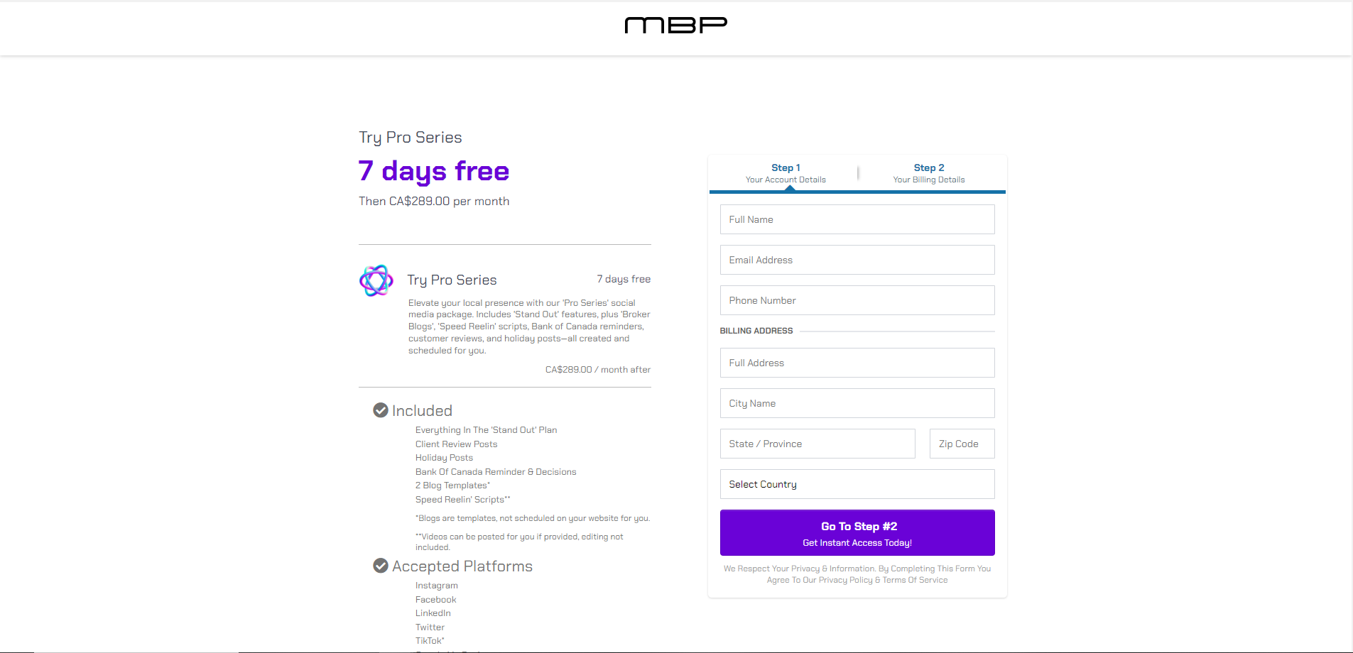 MBP | Social Media Plan Checkout